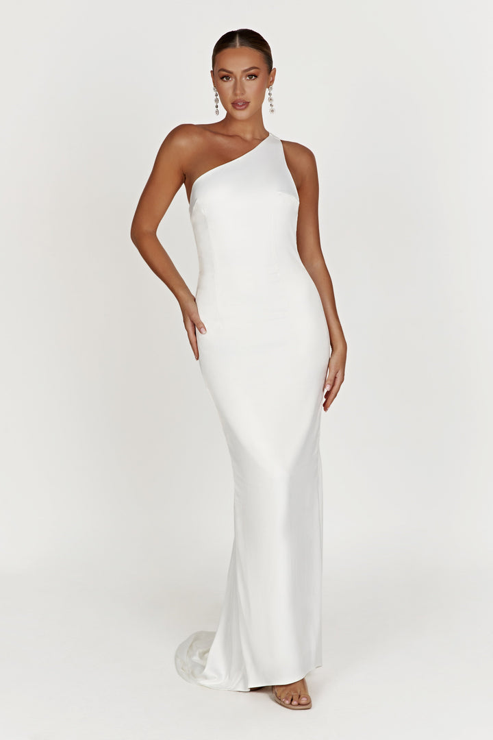 Harper One Shoulder Gown - White- MESHKI U.S