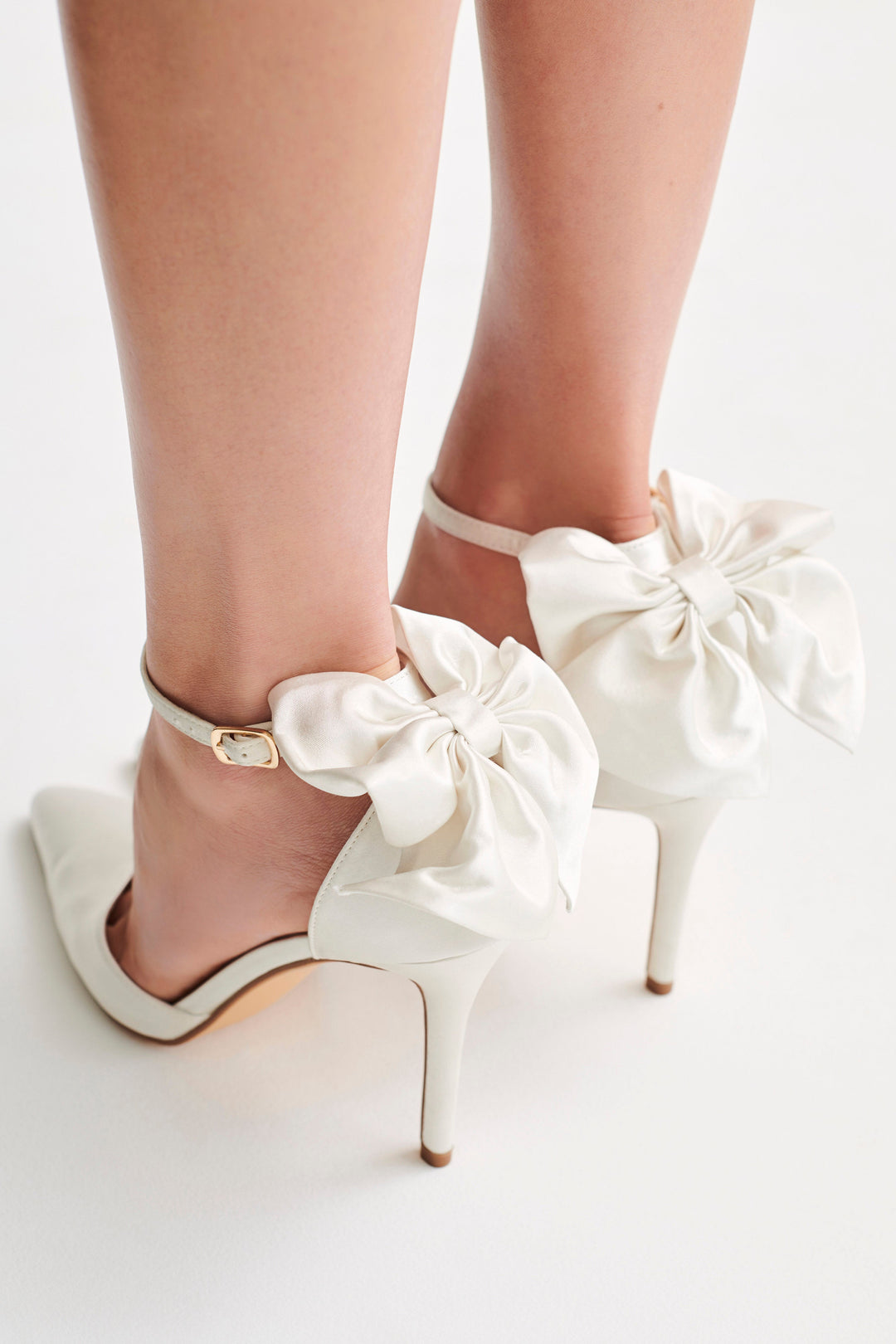 Charmed Satin Bow Heel - White- MESHKI U.S
