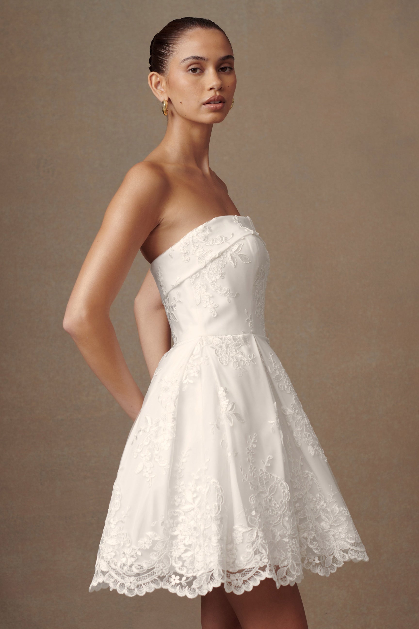 Eileen Lace Mini Dress - White- MESHKI U.S