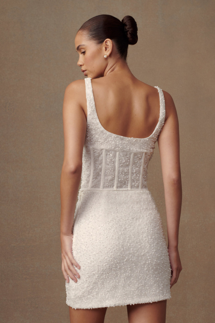 Elsie Pearl Beaded Bustier Top - White- MESHKI U.S