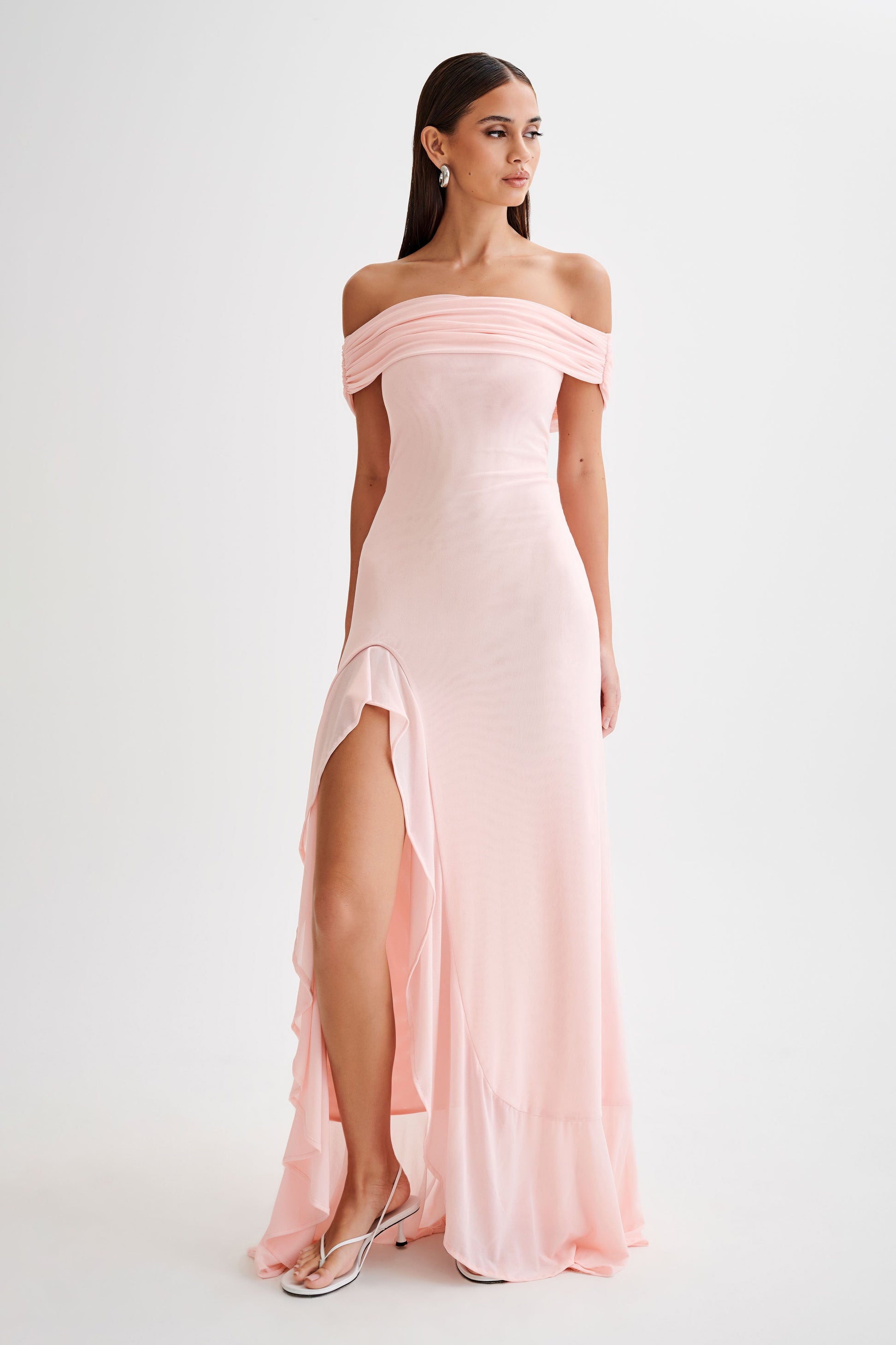 Audrey Off Shoulder Mesh Maxi Dress - Pale Pink - MESHKI U.S