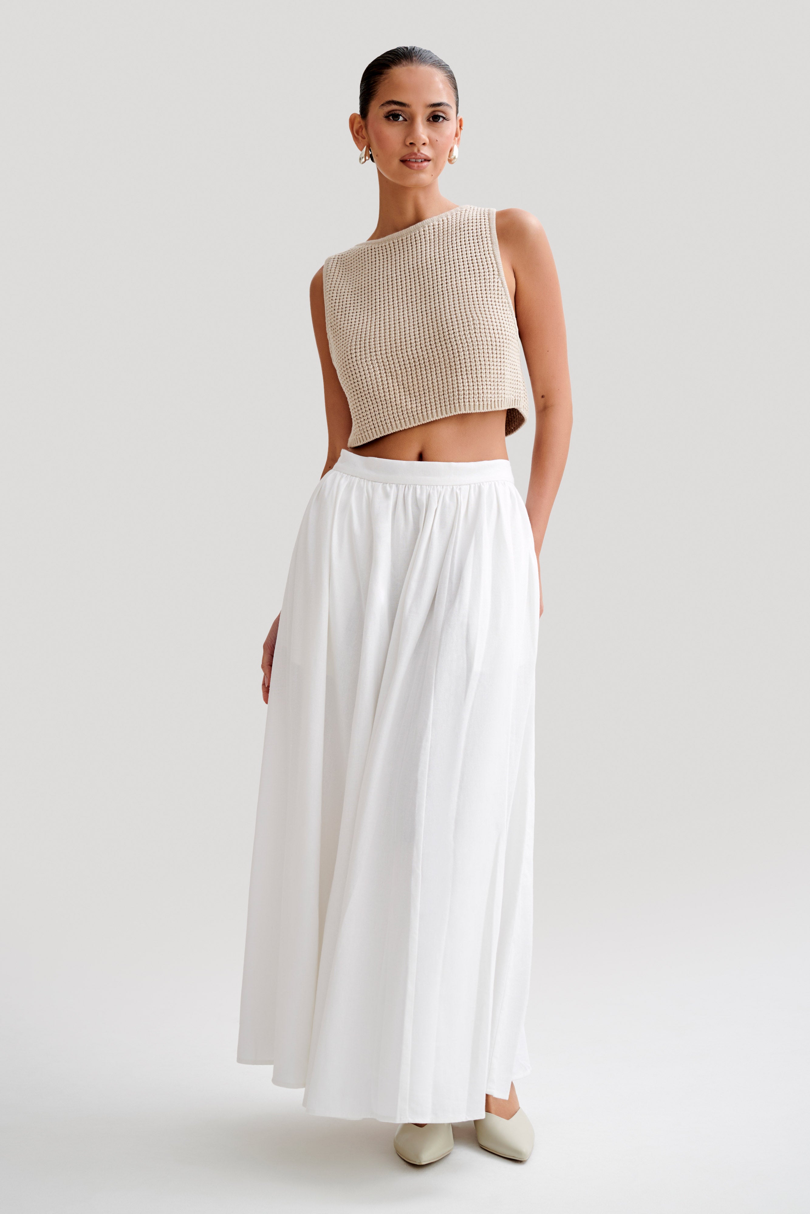 Clarence Linen A-Line Maxi Skirt - White- MESHKI U.S
