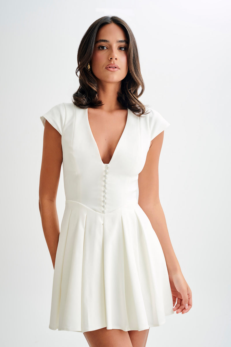 Keely Cotton Cap Sleeve Mini Dress - White - MESHKI U.S
