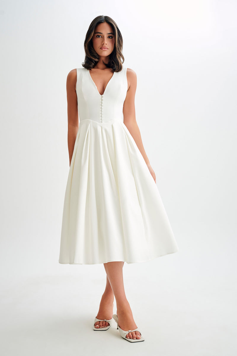 Keely Cotton Sleeveless Midi Dress - White - MESHKI U.S