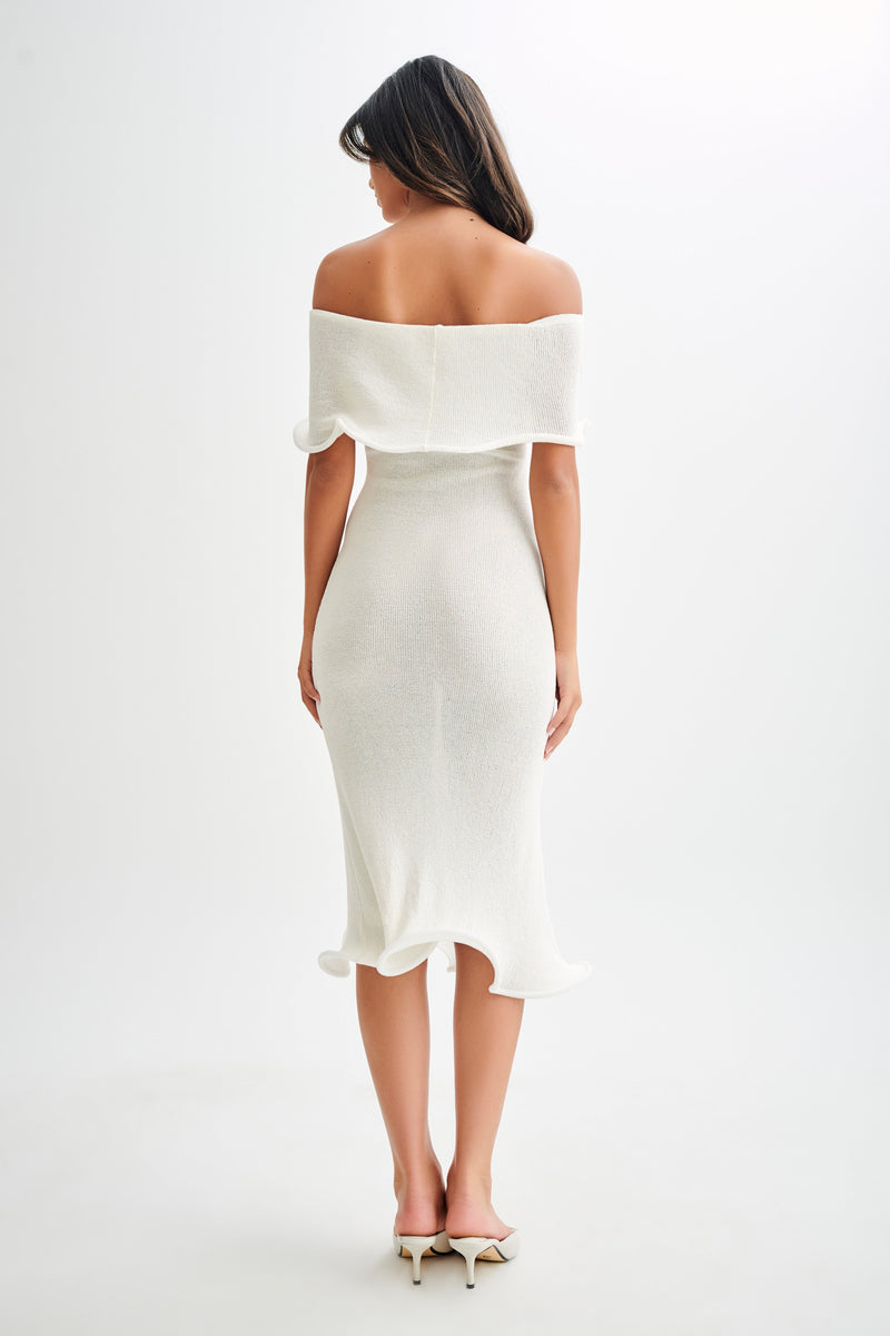 Molly Off Shoulder Knit Midi Dress - Ivory- MESHKI U.S