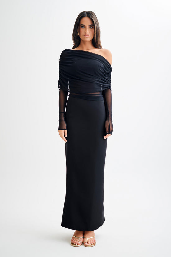 Everly Sheer Mesh Off Shoulder Top - Black & MESHKI US