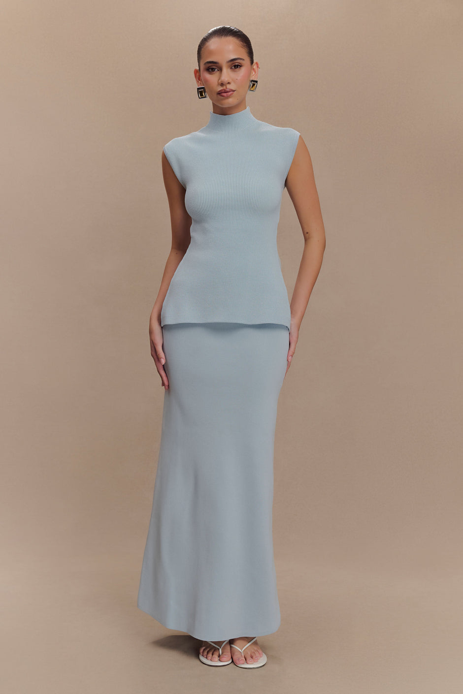 Maxine Knit Maxi Skirt - Light Blue & MESHKI US