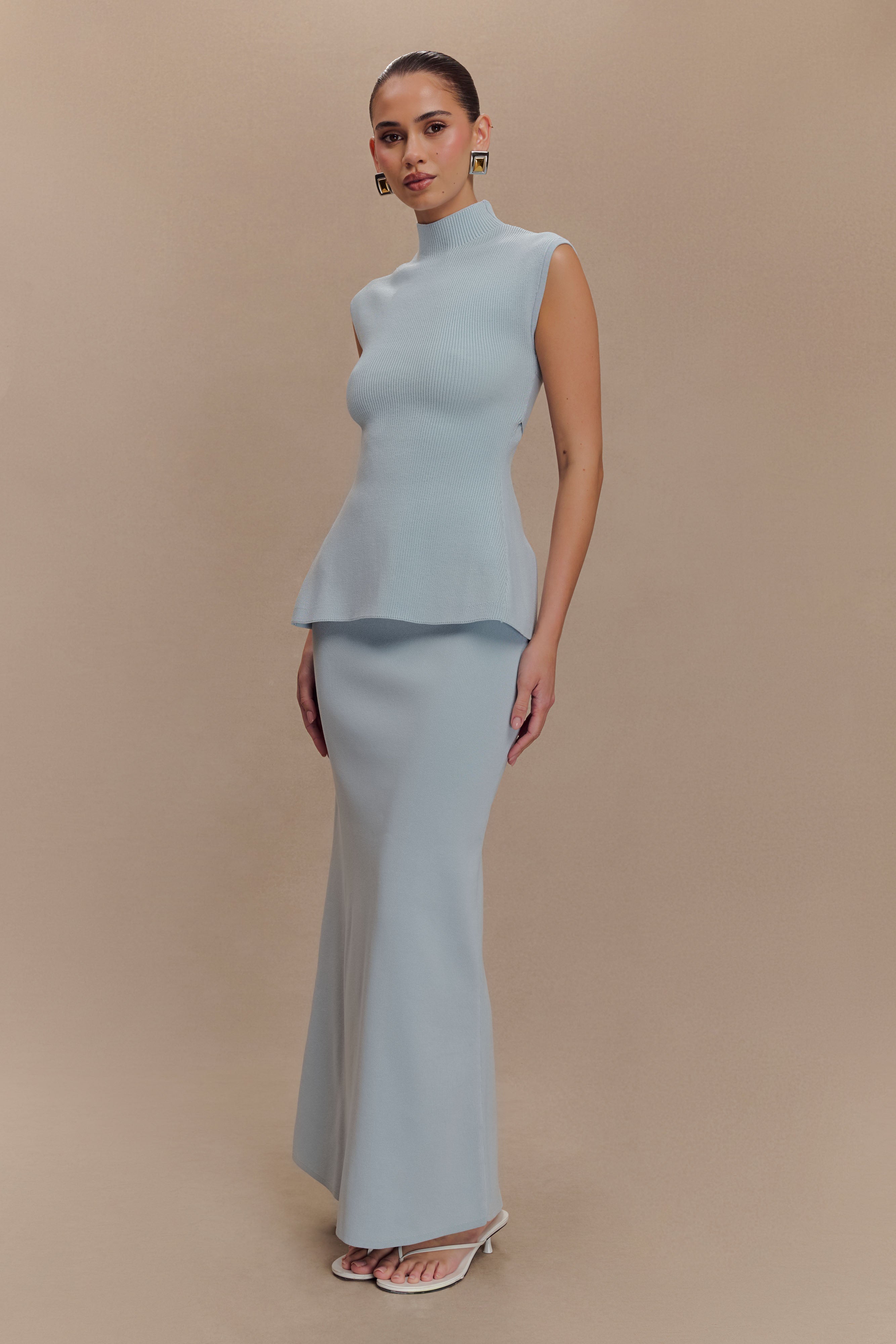 Maxine Knit Open Back Top - Light Blue & MESHKI US