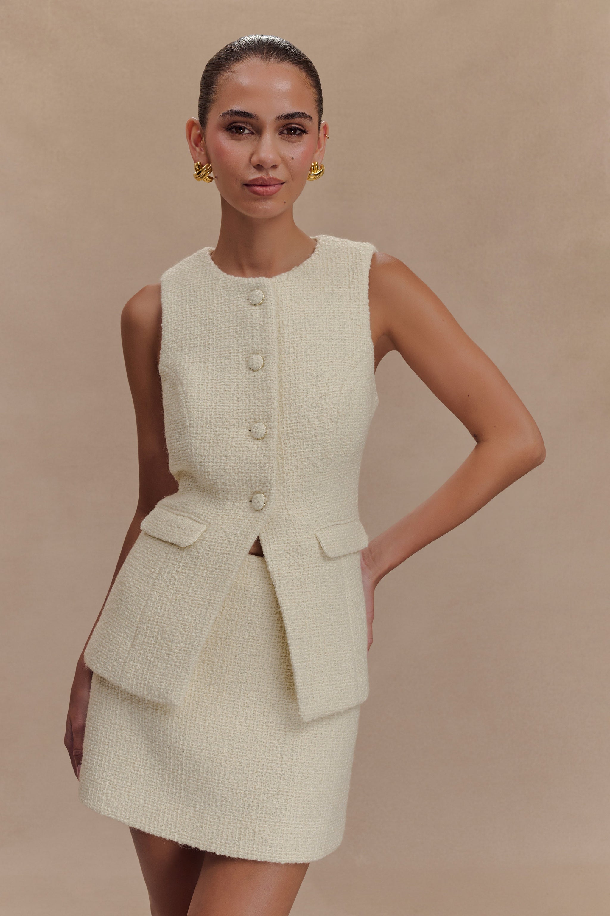 Camilla Boucle Sleeveless Vest - Ivory & MESHKI US