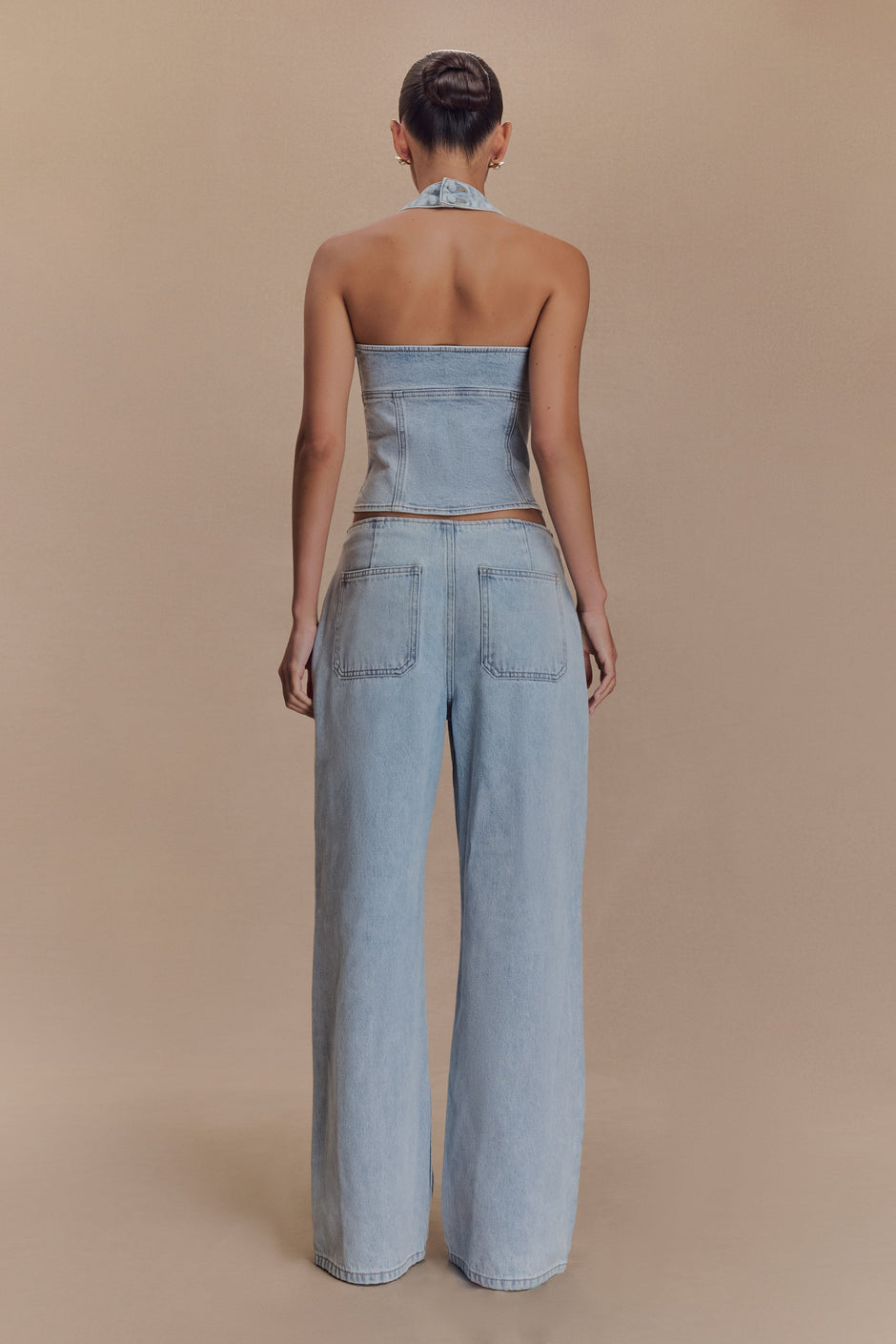 Dayna Denim Halter Top - Light Blue & MESHKI US