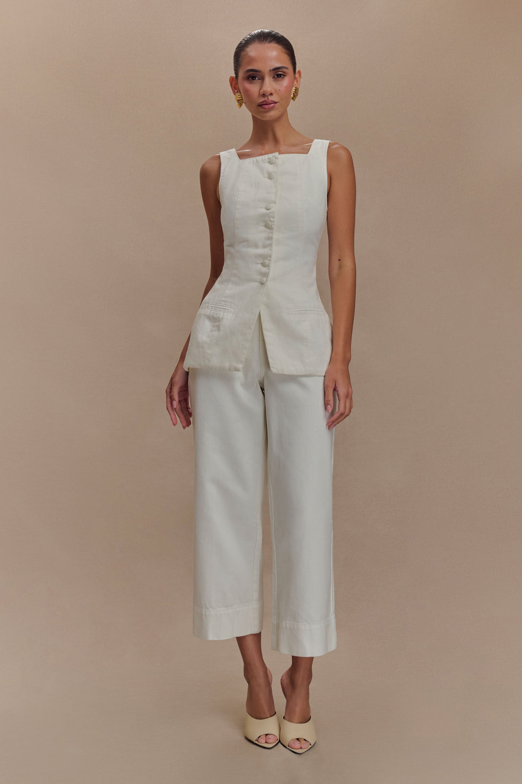 Kaitlyn Cropped Wide Leg Jeans - White & MESHKI US