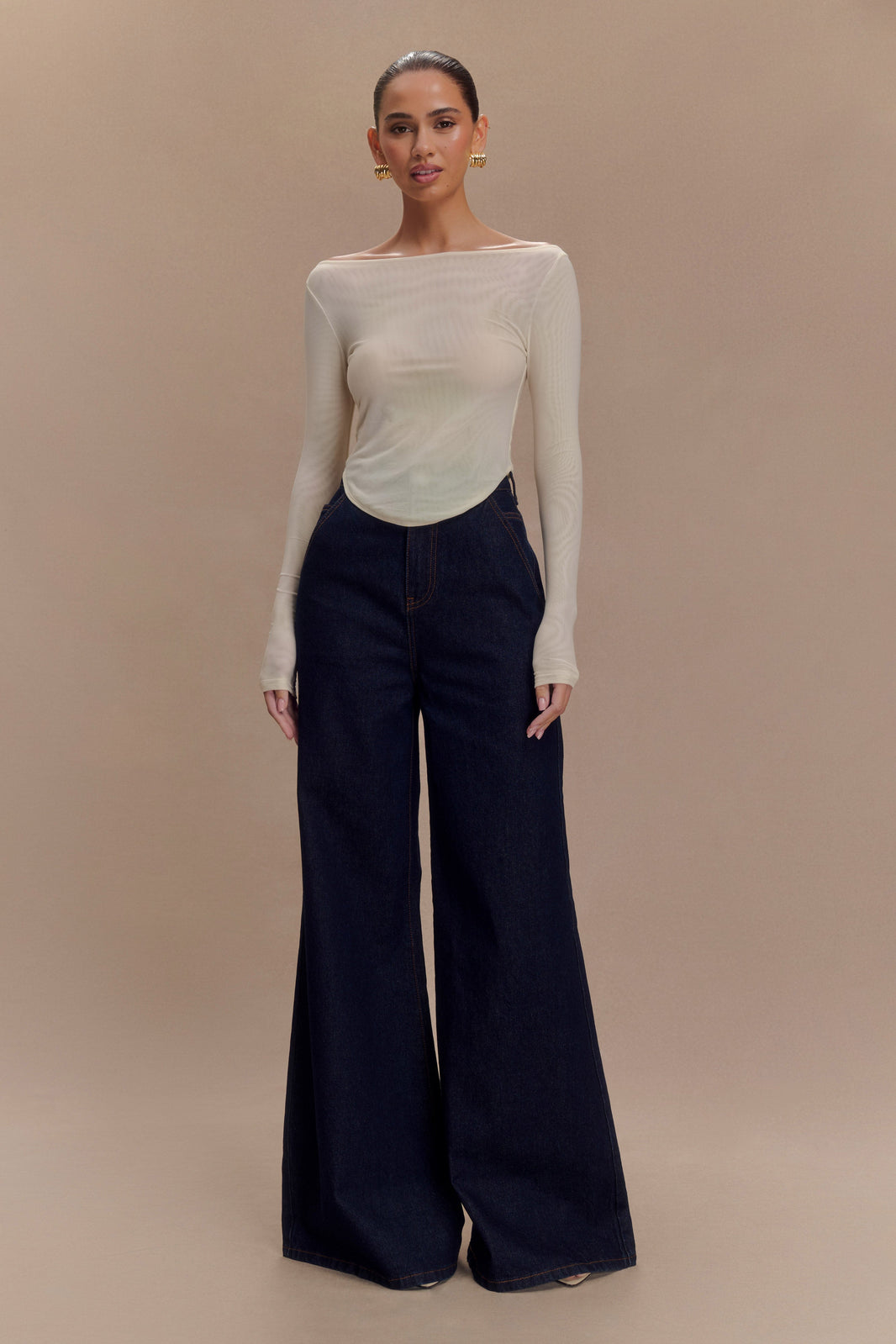 Jen Wide Leg Flare Denim Jeans - Indigo Blue & MESHKI US