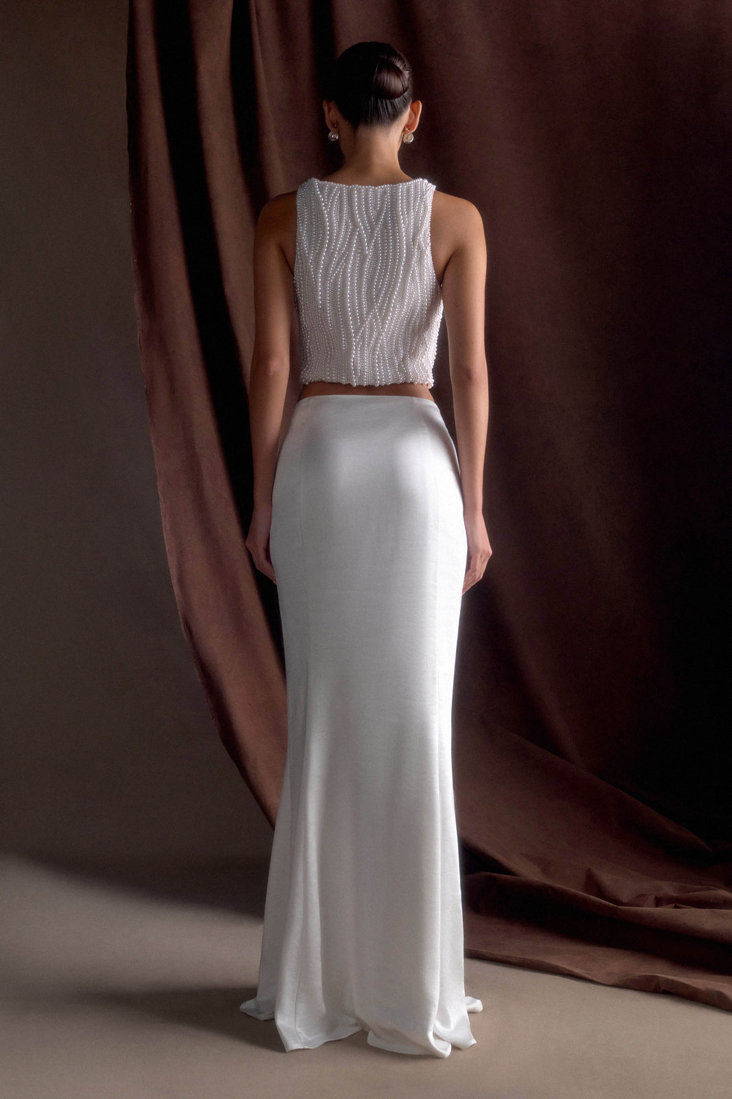 Elsie Pearl Beaded Bustier Top - White & MESHKI US