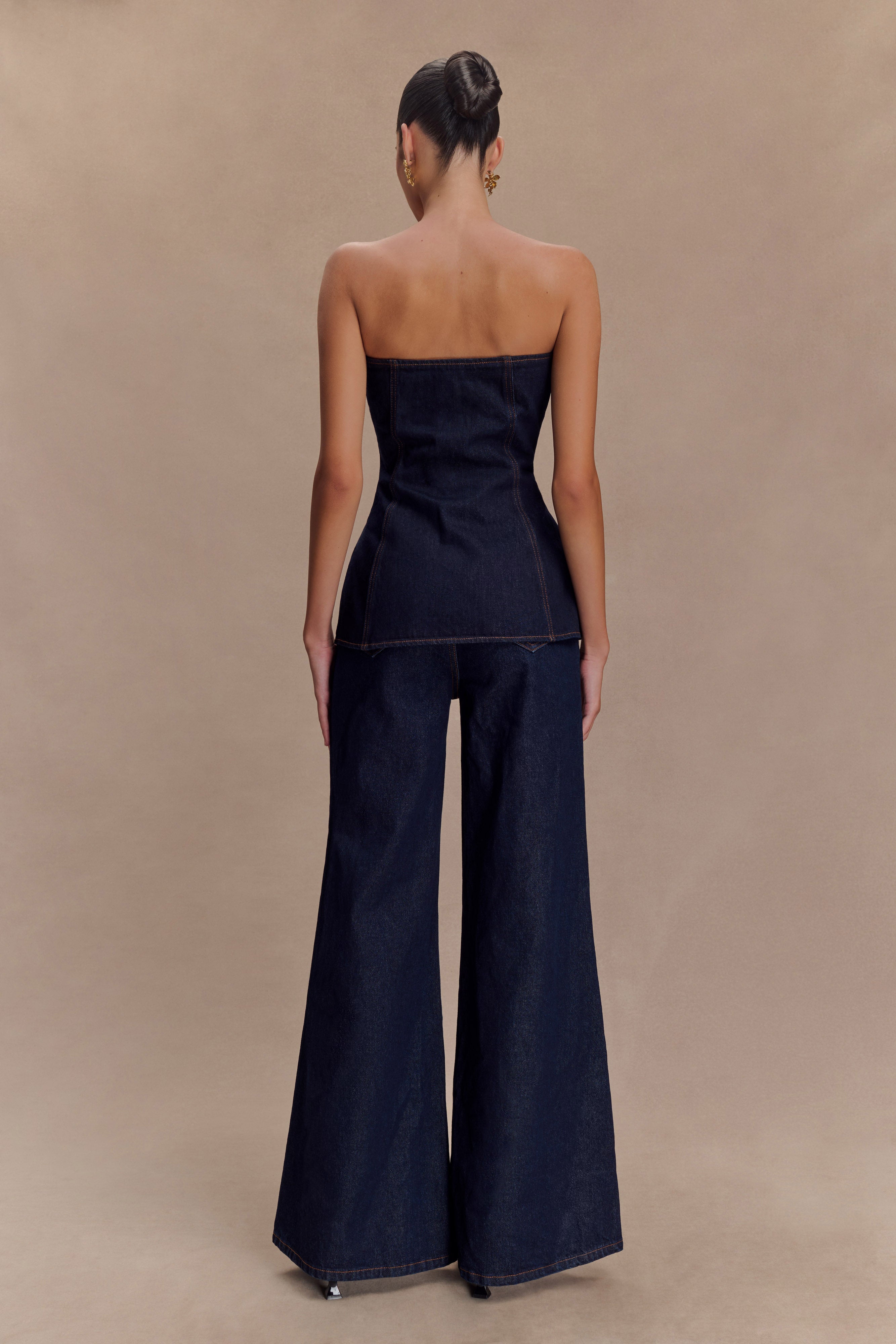 Jen Wide Leg Flare Denim Jeans - Indigo Blue & MESHKI US