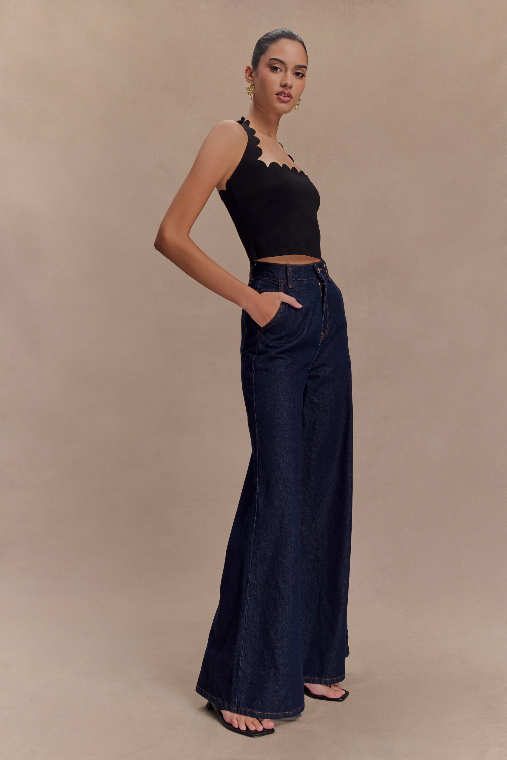 Jen Wide Leg Flare Denim Jeans - Indigo Blue & MESHKI US