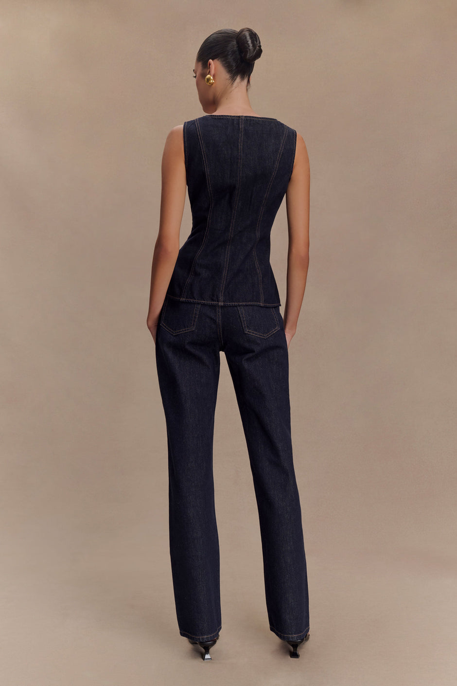 Neve Sleeveless Buttoned Denim Top - Washed Indigo Blue & MESHKI US