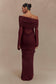 Kaitlin One Shoulder Slinky And Mesh Maxi Dress - Burgundy & MESHKI US