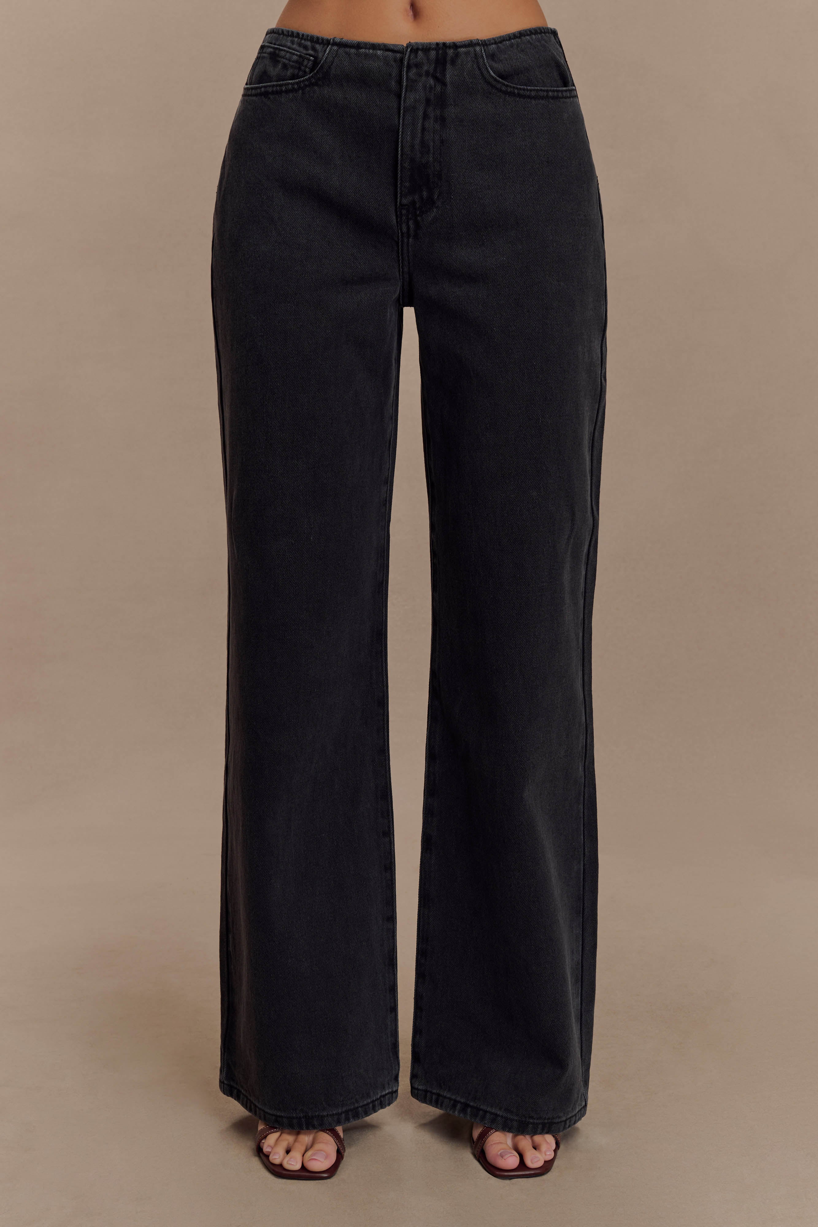 Caitlin Mid Rise Denim Jeans - Washed Black & MESHKI US