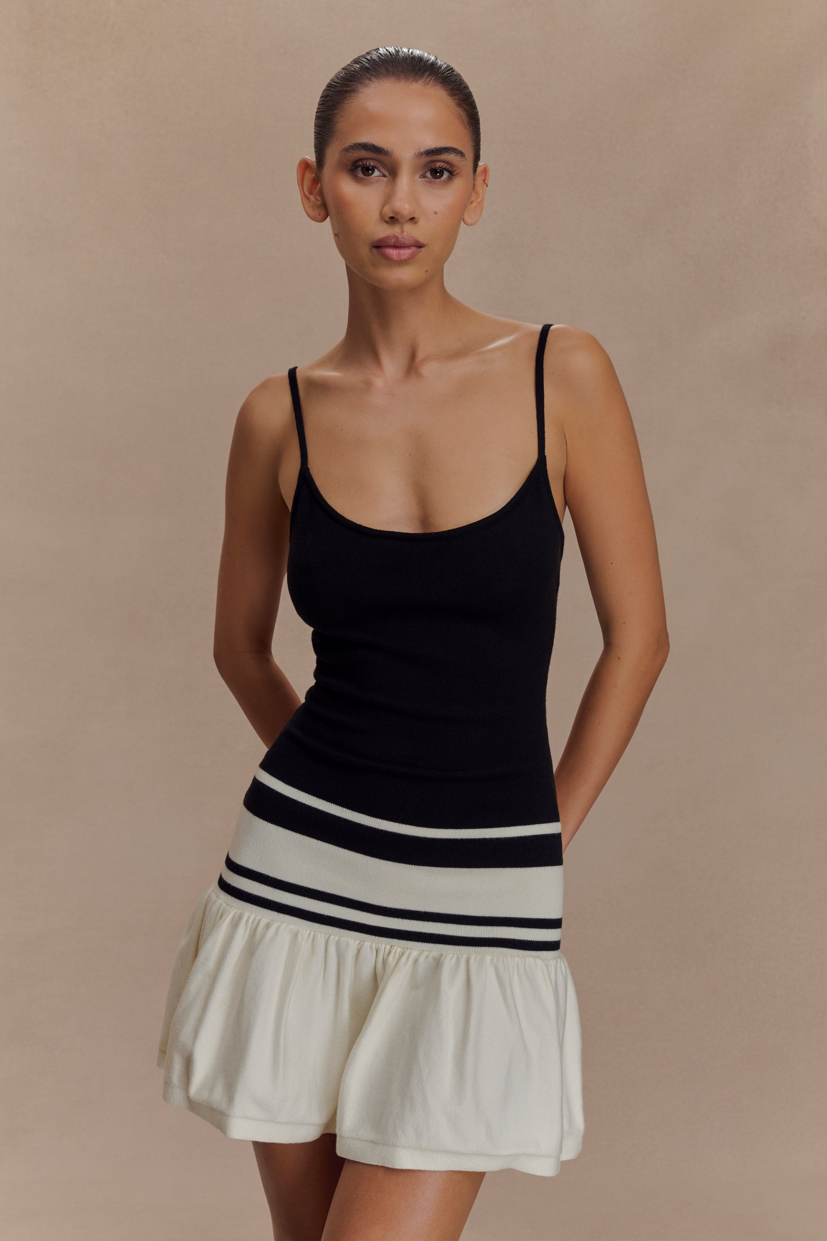 Ellison Contrast Knit Mini Dress - Black/White & MESHKI US