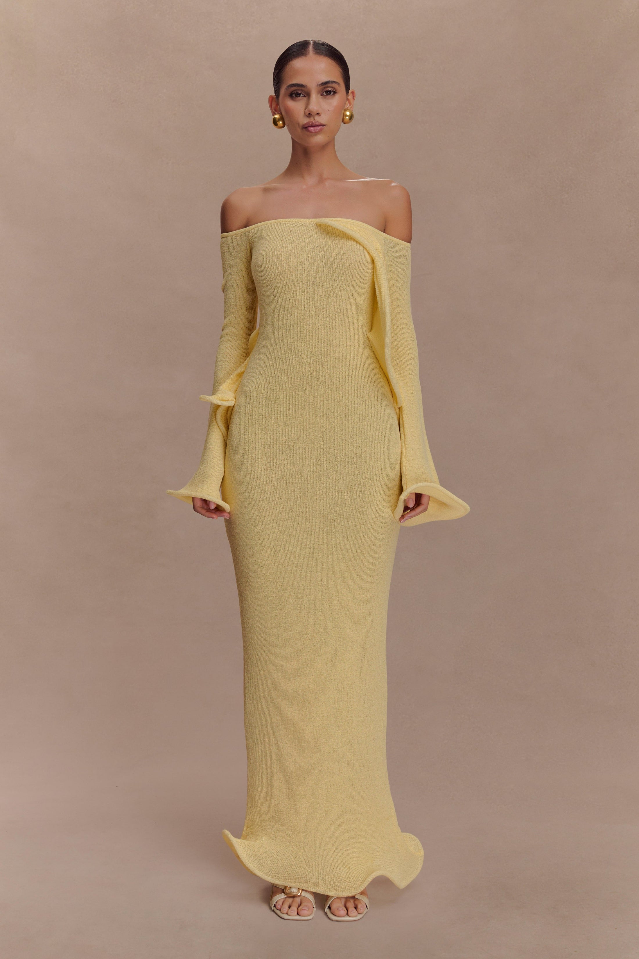 Sandrine Off Shoulder Knit Maxi Dress - Lemon & MESHKI US