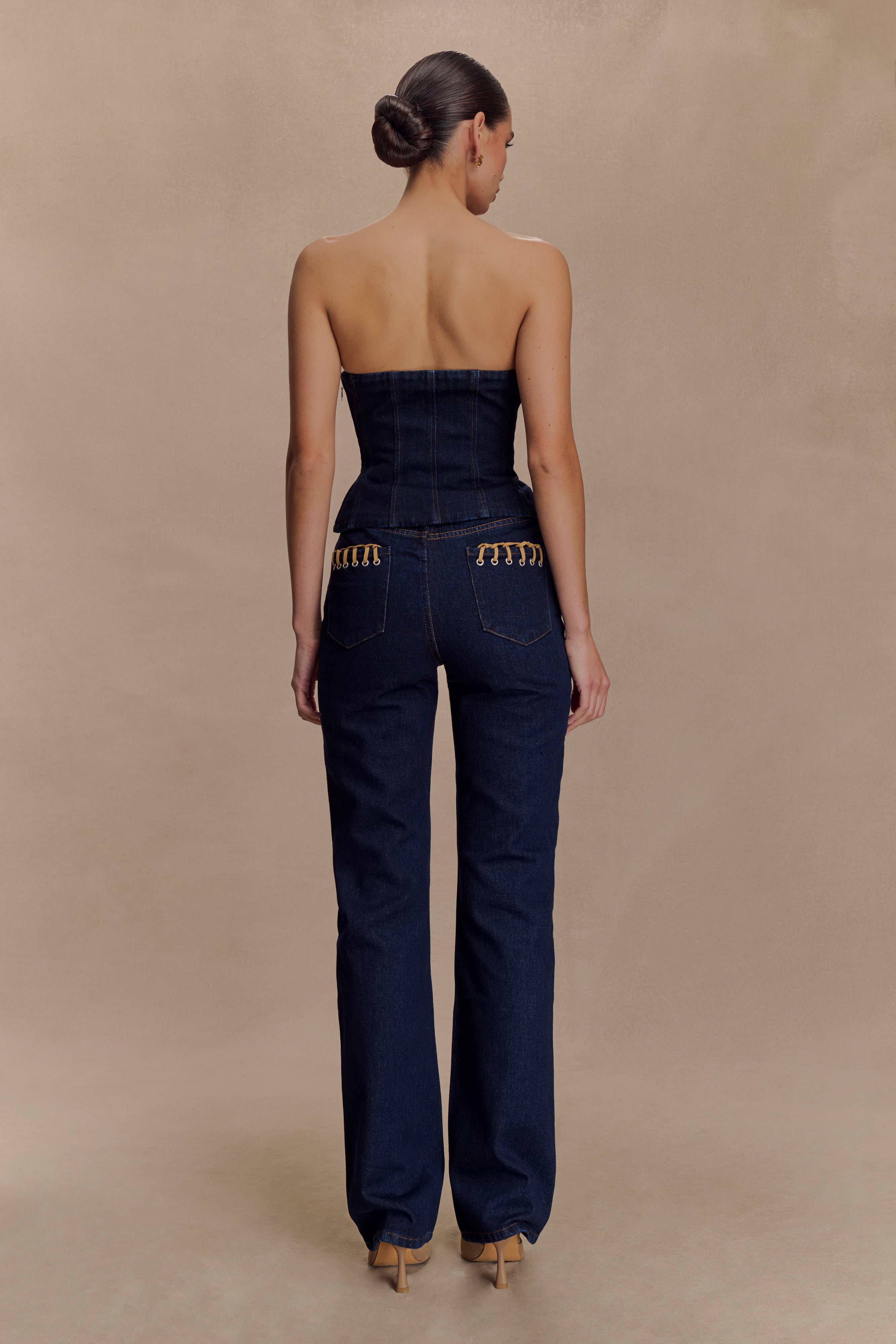 Meryl Lace Up Denim Jean - Indigo Blue & MESHKI US