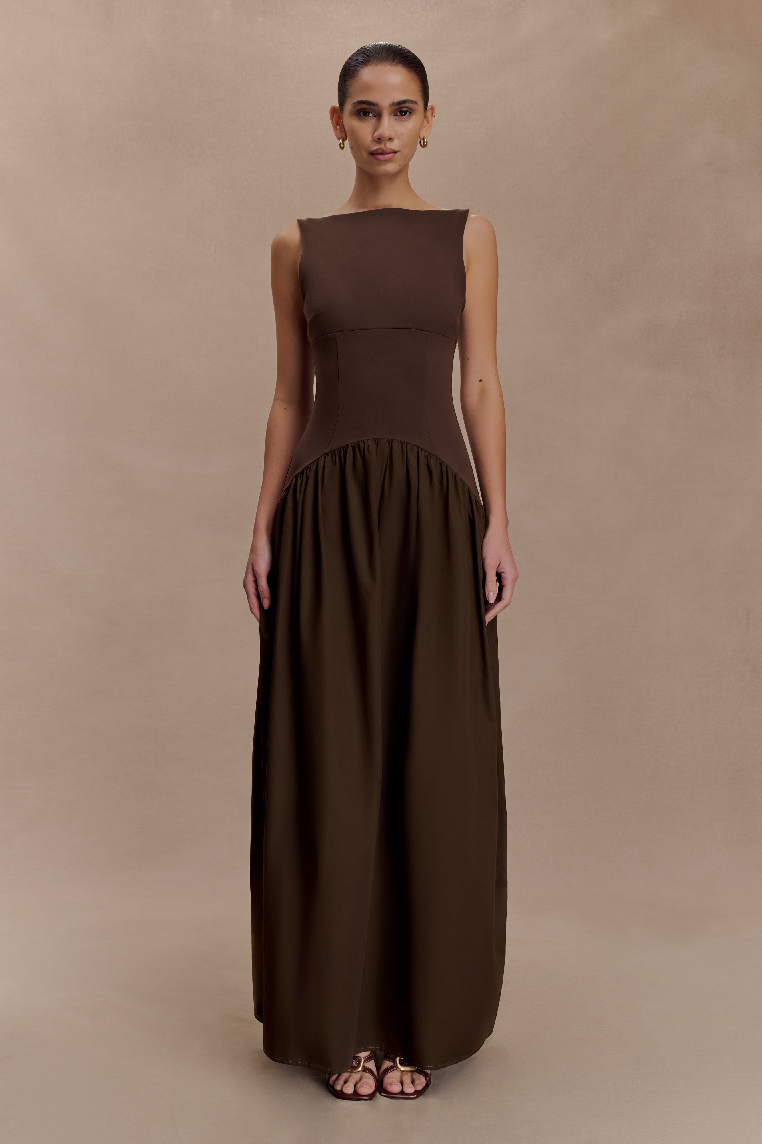 Acacia Contrast Sleeveless Maxi Dress - Chocolate & MESHKI US