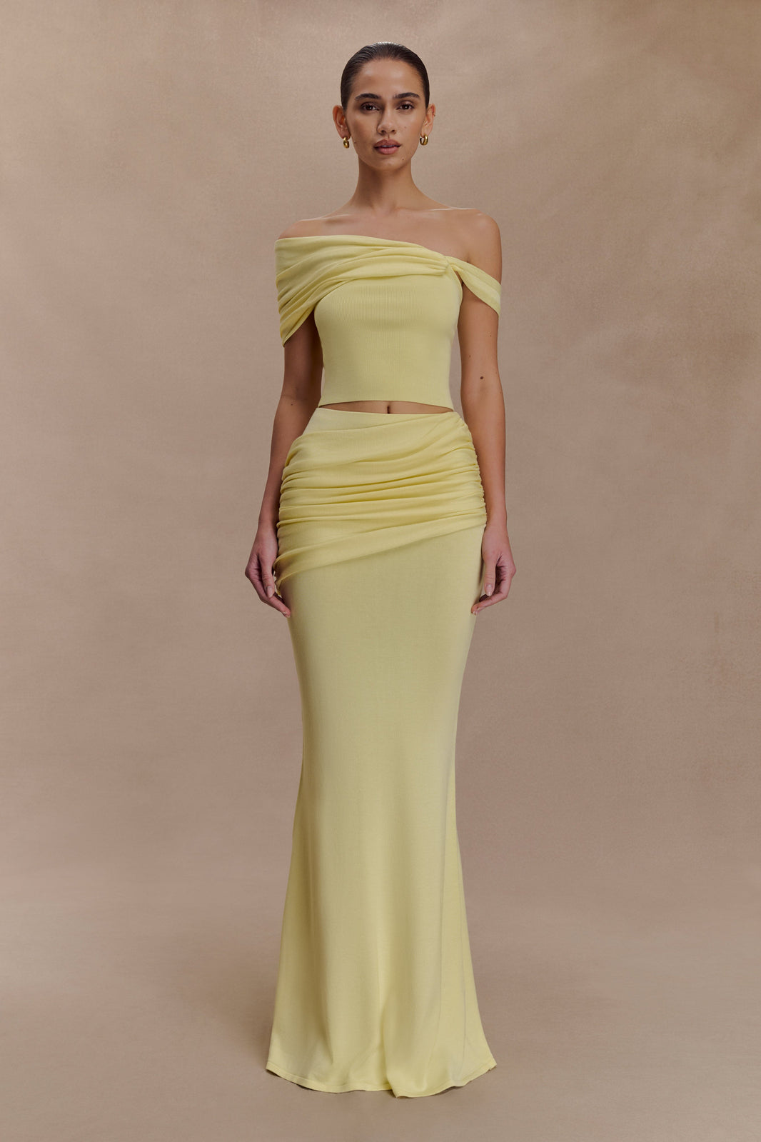 Irene Gathered Knit Top - Lemon & MESHKI US