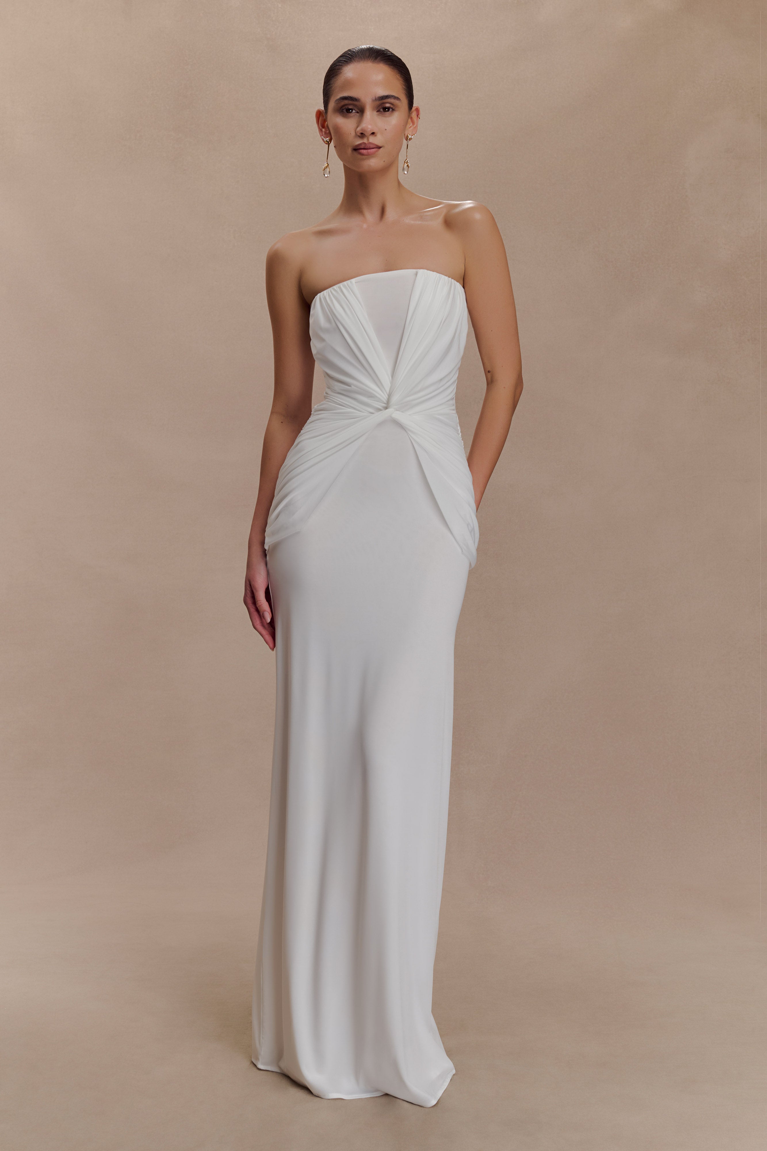 Mirren Strapless Slinky Maxi Dress - White & MESHKI US