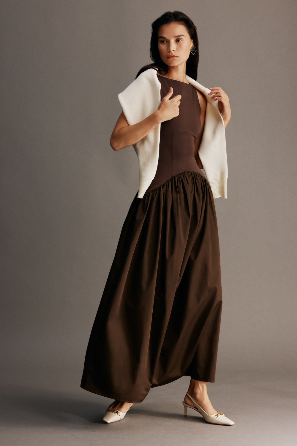 Acacia Contrast Sleeveless Maxi Dress - Chocolate & MESHKI US