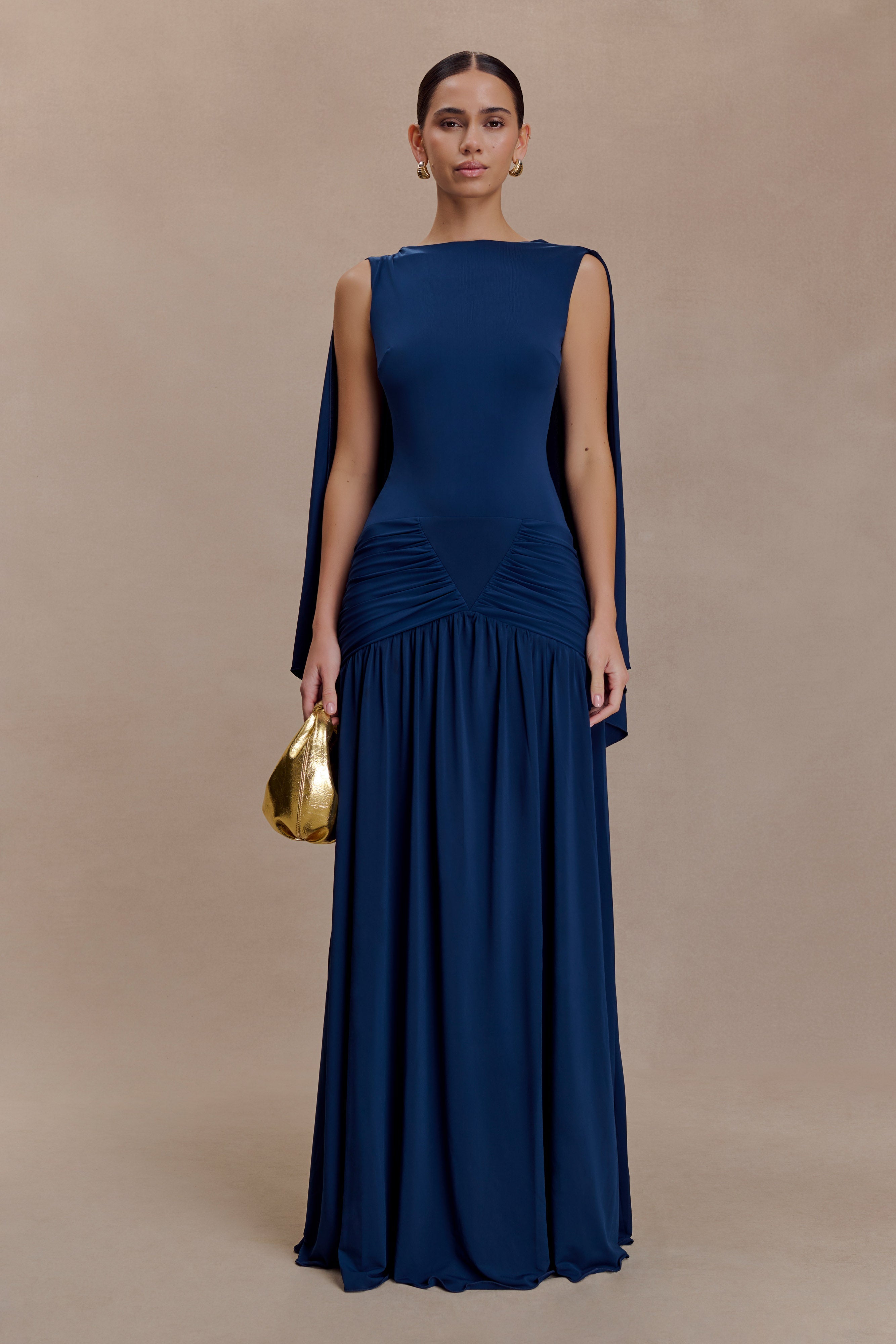Emory Jersey Cape Maxi Dress - Navy & MESHKI US