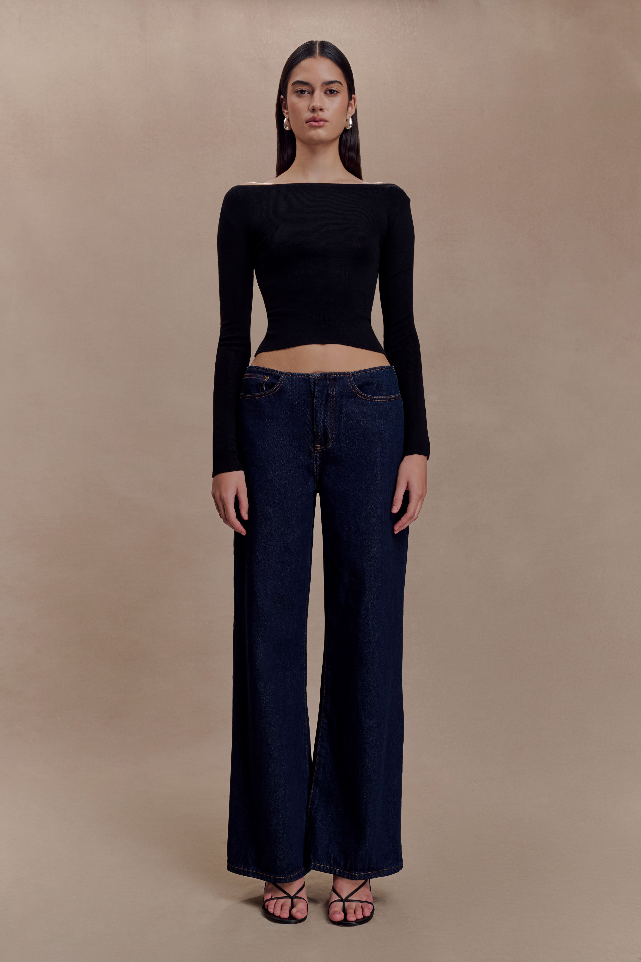 Paedyn Merino Wool Ribbed Long Sleeve Top - Black & MESHKI US