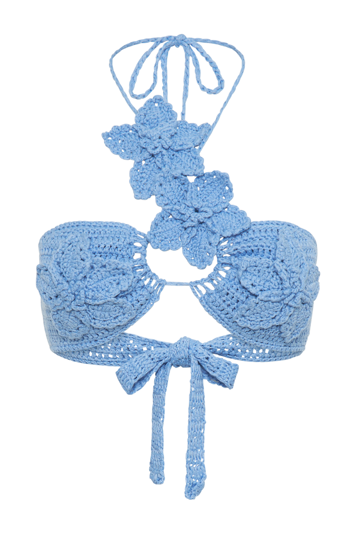 Skye Floral Crochet Tie Up Bikini Bottom - Cornflower Blue & MESHKI US