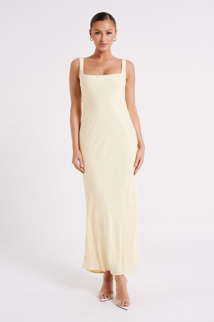 Ensley Satin Maxi Dress - Light Yellow- MESHKI U.S