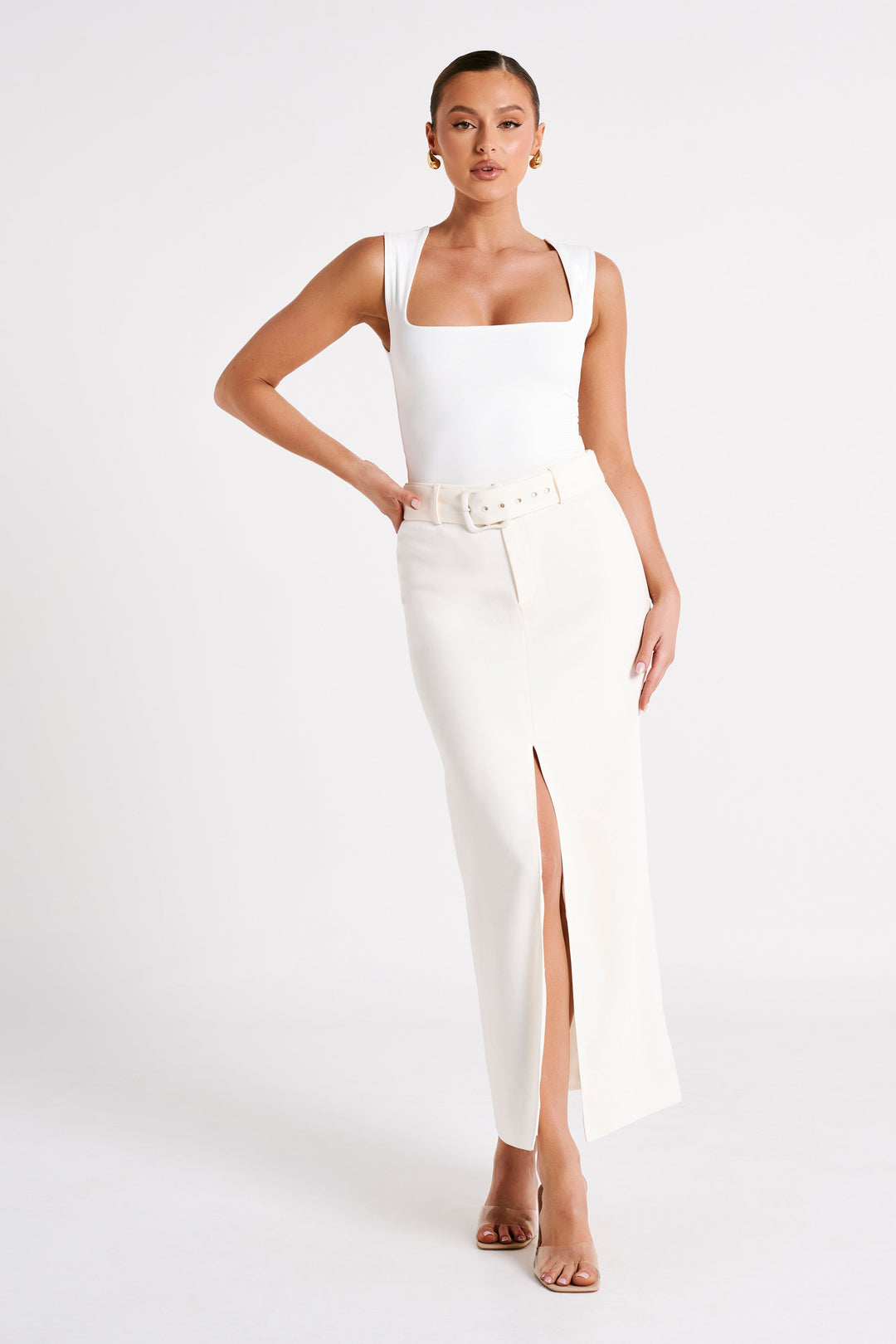 Linley Recycled Nylon Long Line Top - White- MESHKI U.S