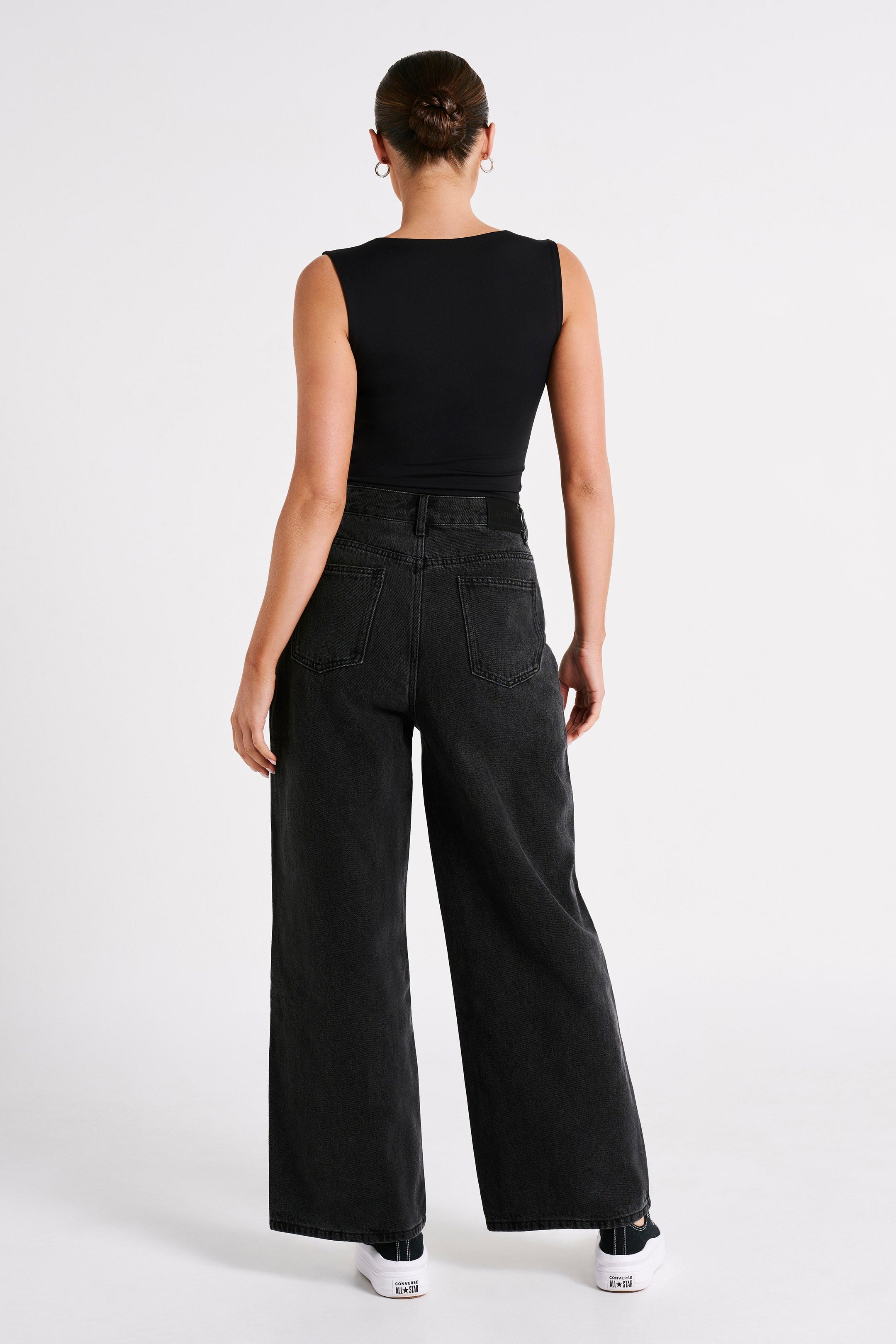 Linley Recycled Nylon Long Line Top - Black- MESHKI U.S