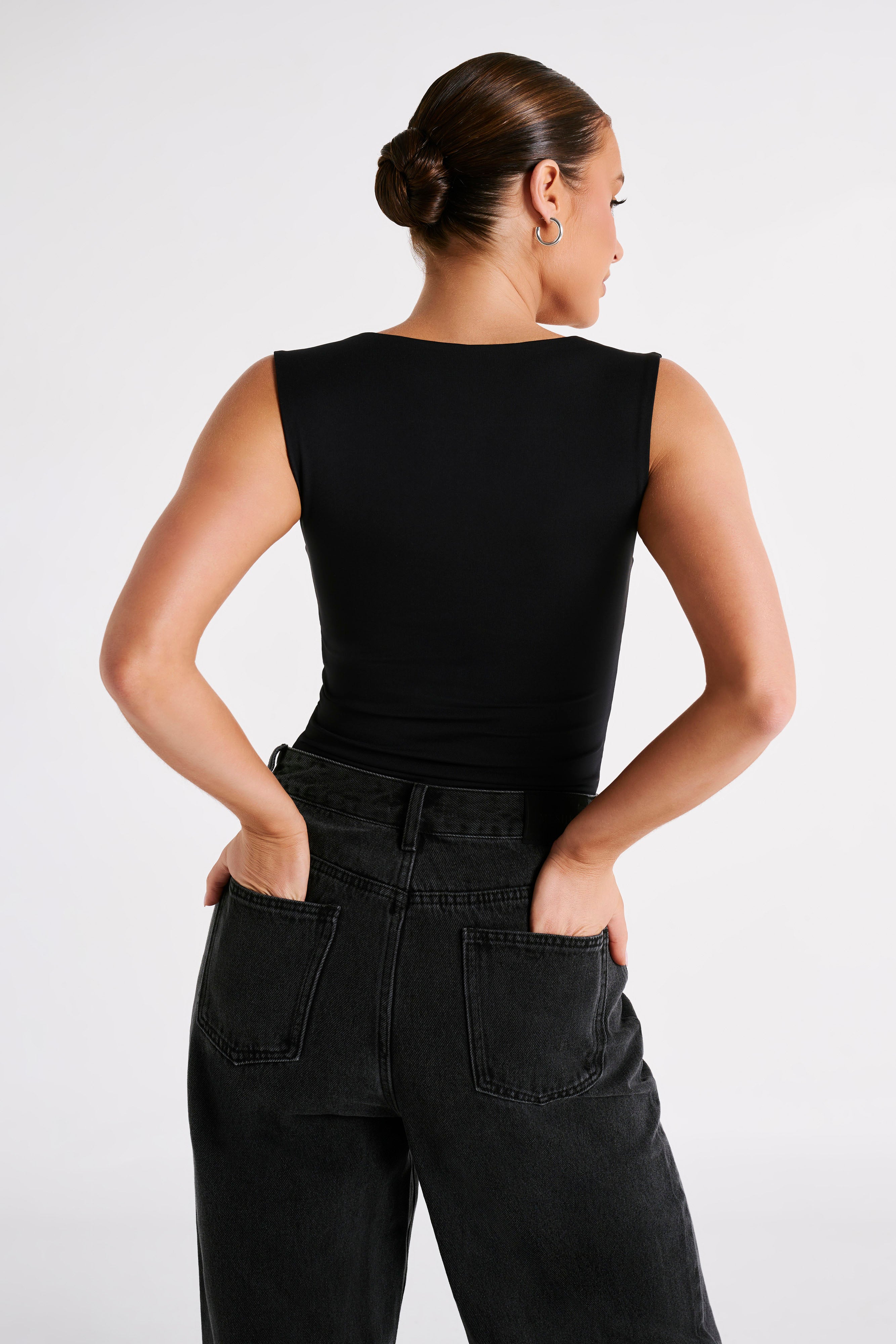 Linley Recycled Nylon Long Line Top - Black - MESHKI U.S