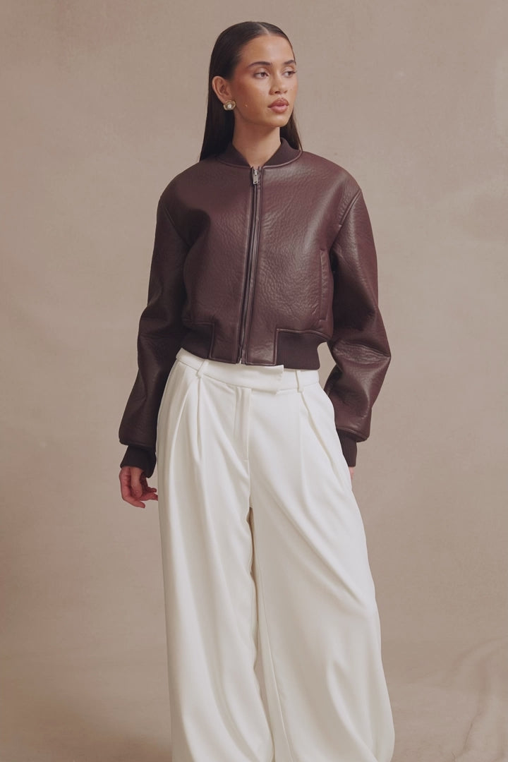 Codi Faux Leather Bomber Jacket - Merlot & MESHKI US